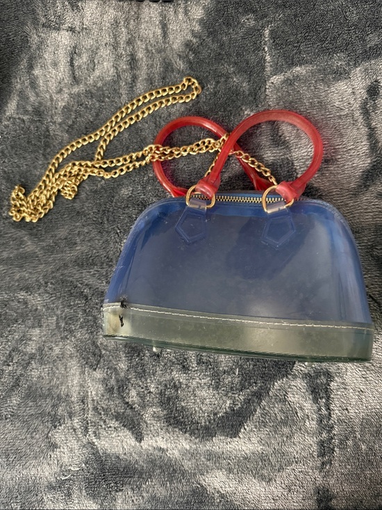 Bags | Transparent Navy Dome Satchel With Red Handles And Gold Chain ...